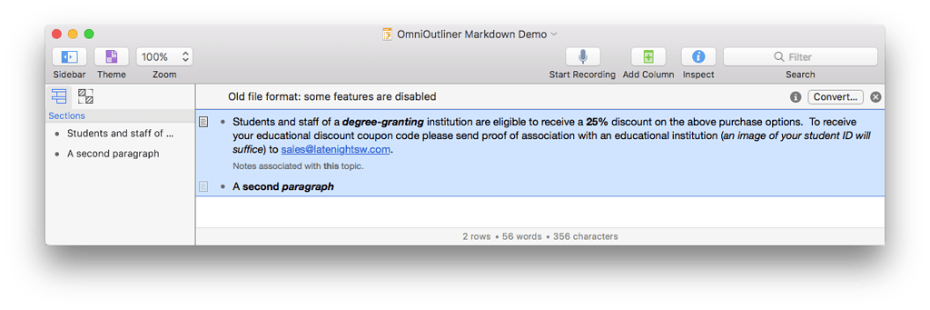 Export OmniOutliner document to Markdown - AppleScript - Late Night Software Ltd.