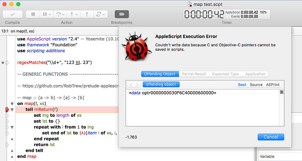 Asobjc Script Fails In Debug Mode Script Debugger Late Night Software Ltd
