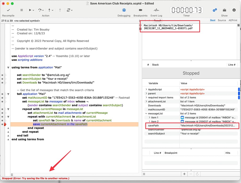 Error When Trying To Save A Mail Attachment Applescript Late Night Software Ltd